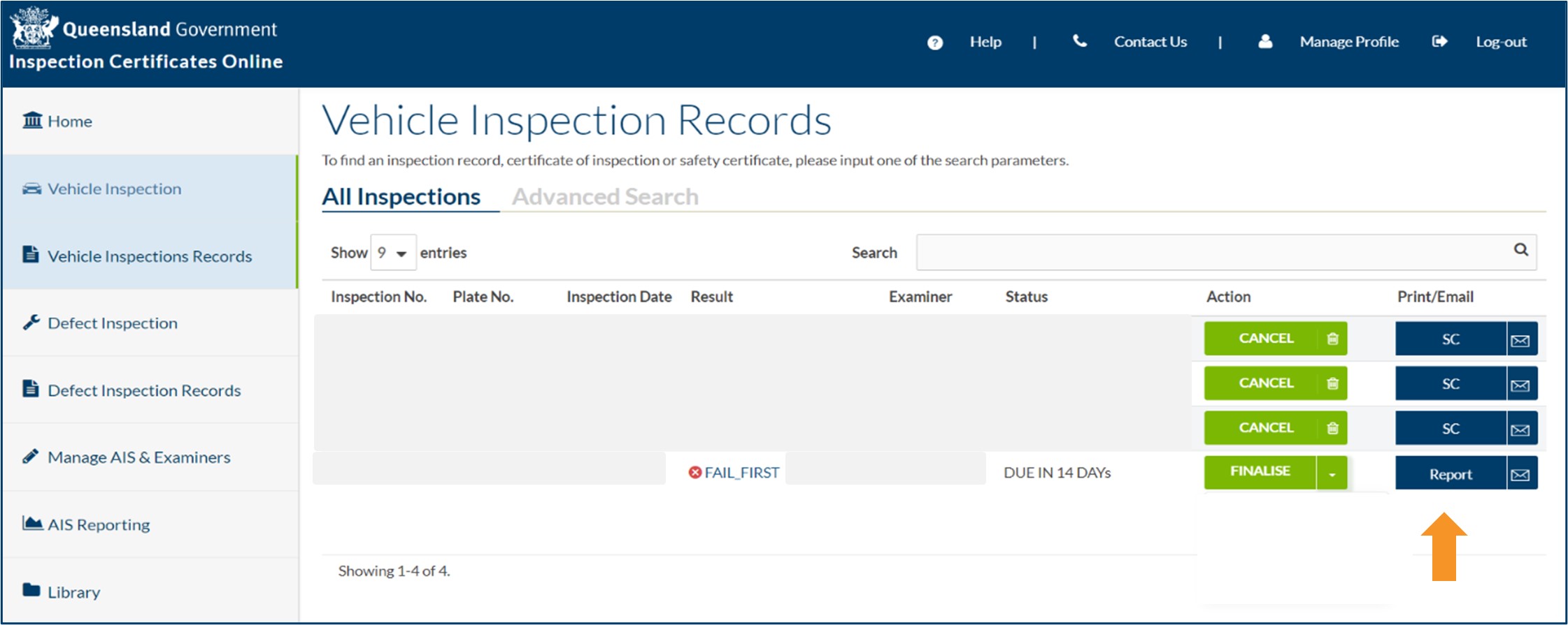 Vehicle inspection records (Department of Transport and Main Roads)