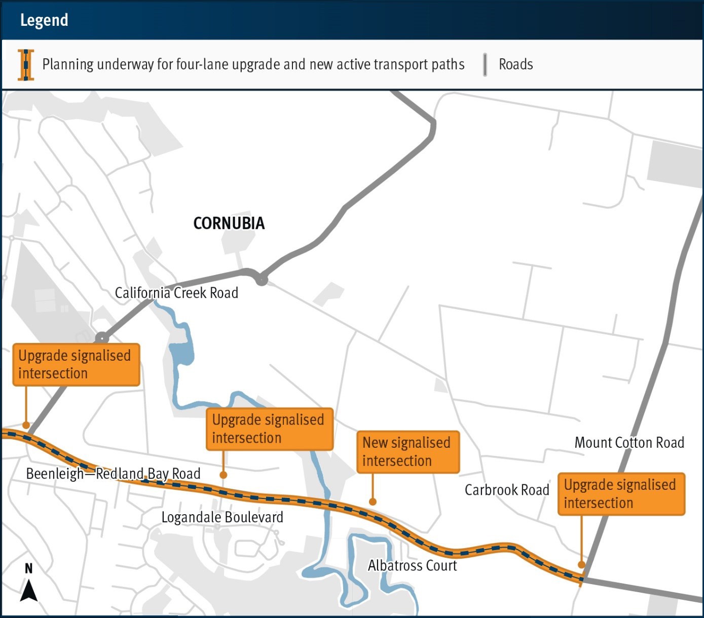 Beenleigh–Redland Bay Road, California Creek Road to Mount Cotton Road ...