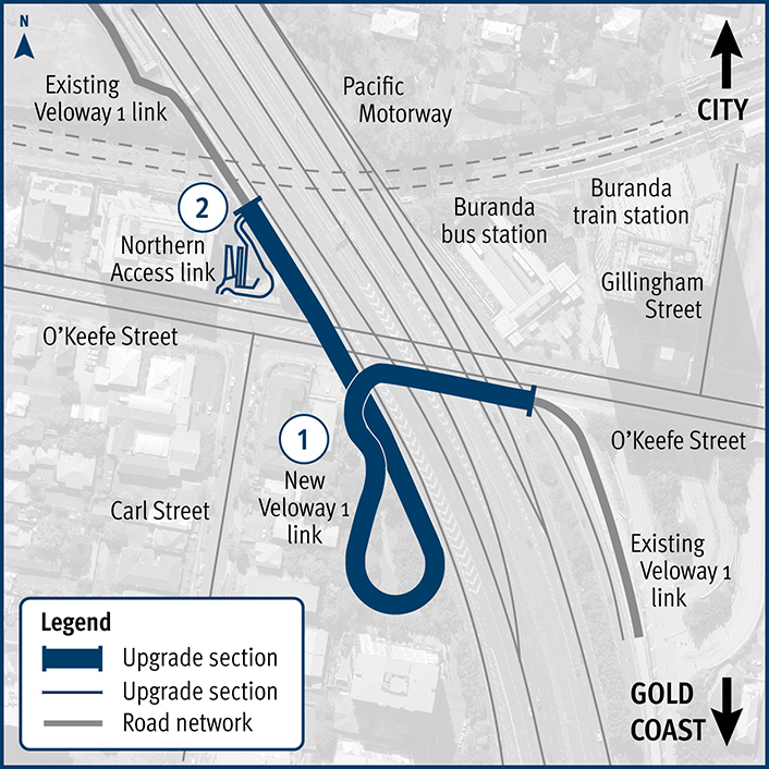 Veloway 1 (V1) Cycleway, O'Keefe Street, construct cycle bridge and ...